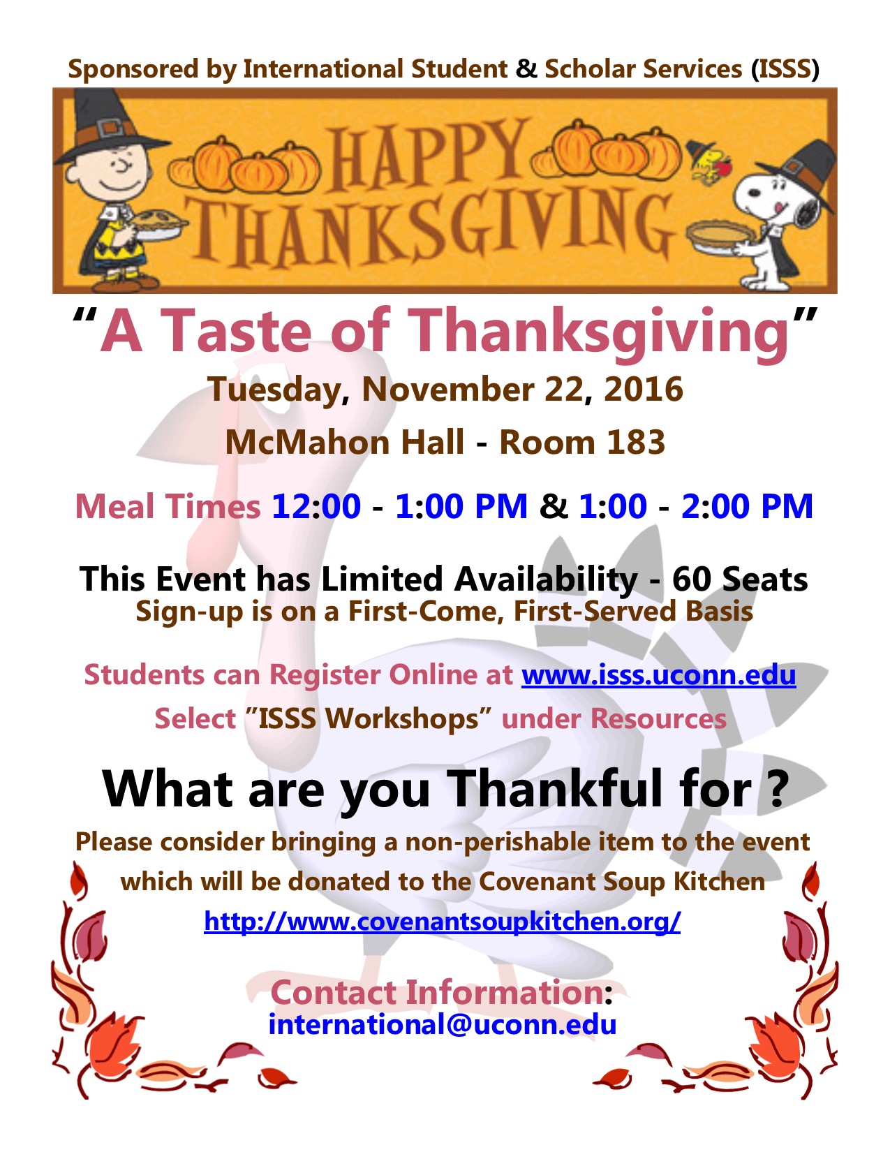 ISSS Thanksgiving Luncheon 11/22 - Limited Seats; Sign Up Now! | Center ...